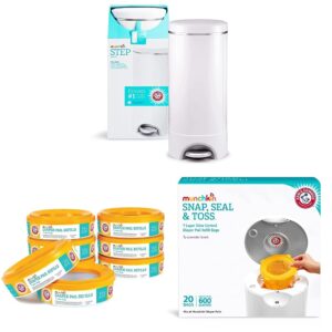 munchkin® step diaper pail powered by arm & hammer & arm & hammer diaper pail refill rings, 2,176 count, 8 pack (272 count each) & ® arm and hammer diaper pail snap, white 20 count