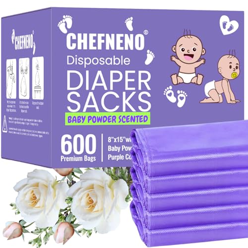 Baby Diaper Bag Disposable (600 Count) Fresh Baby Powder Scented Easy Tie Handles Bulk Diaper Sacks Disposable Dog Poop Waste Bags Cat Litter Clump & Poop Bags Sanitary Pad Waste Bags (600 Bags)