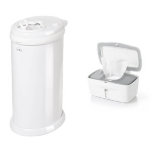 ubbi steel diaper pail and oxo tot perfect pull wipes dispenser - gray