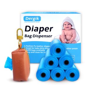 dergik leather diaper bag dispenser | 105 disposable diaper sacks (7 pack diaper bags refills) for baby and toddler poop or dirty clothes | portable travel essential and on the go, brown