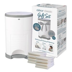 diaper dekor classic diaper pail gift set – white | comes with up to a year's supply worth of diaper dekor refills!