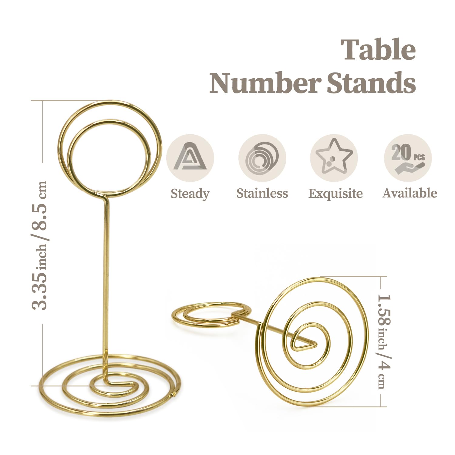 RONTEDA Table Number Holders 20Packs - 3.35 Inch Table Number Stands Place Card Holder for Wedding Party Graduation Reception Restaurant Home Photo Picture Office Memo (Gold, 3.35")