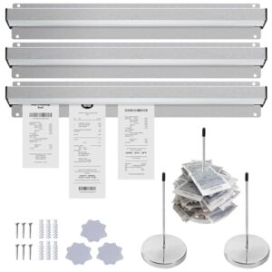 gtouse 6pcs restaurant ticket holder set, including 3 aluminum slide check racks and 3 stainless steel ticket stabber receipt holder spike, desk receipt holder for cafes kitchen (silver, 16 inch)