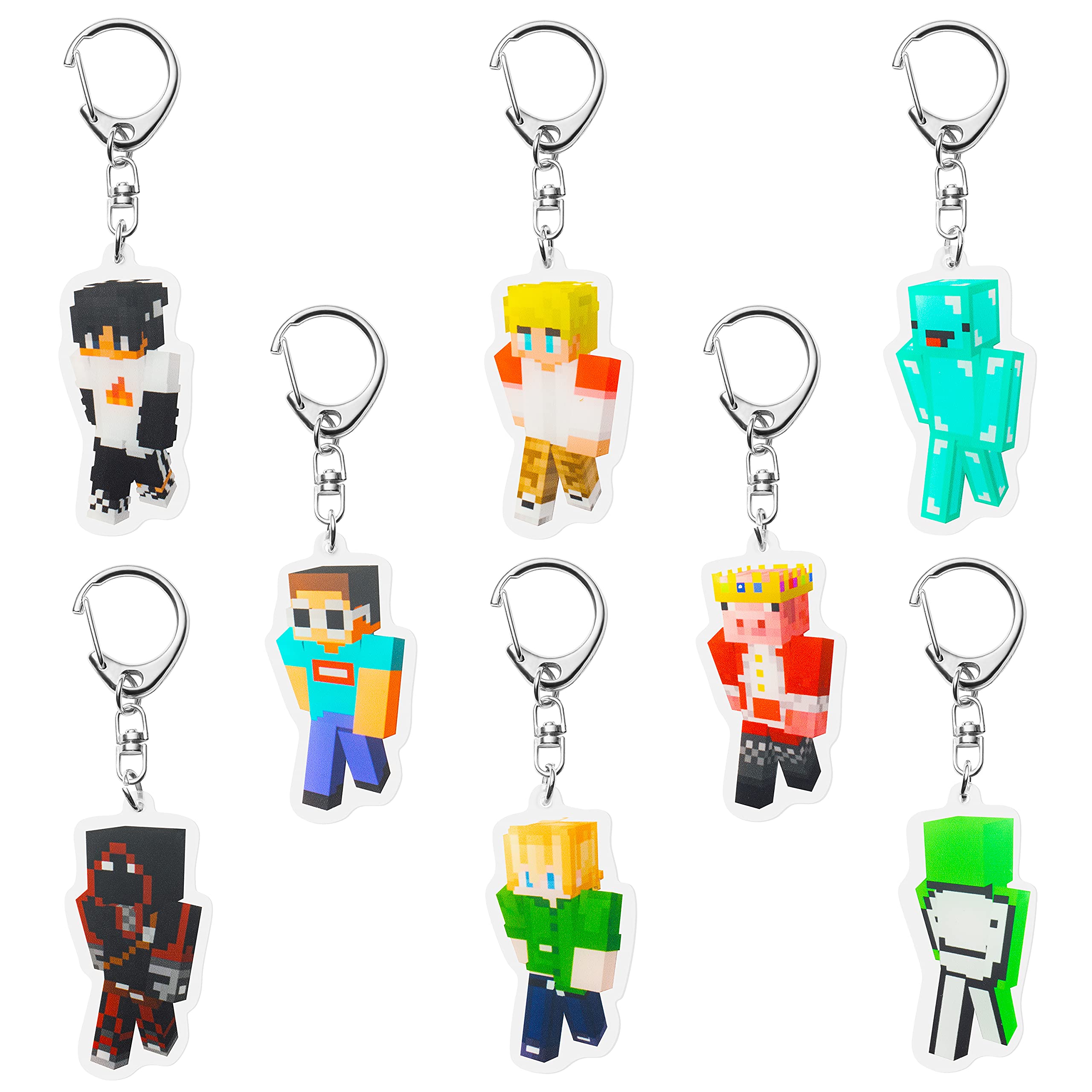 laffact Game SMP Acrylic Keyrings Pack for Kids Boy Technoblade Game Anime Figure Pendant Accessories with Metal Link Skeppy Hoodie Character Collectible Keychain Decor for Bag Gift(8Pcs)