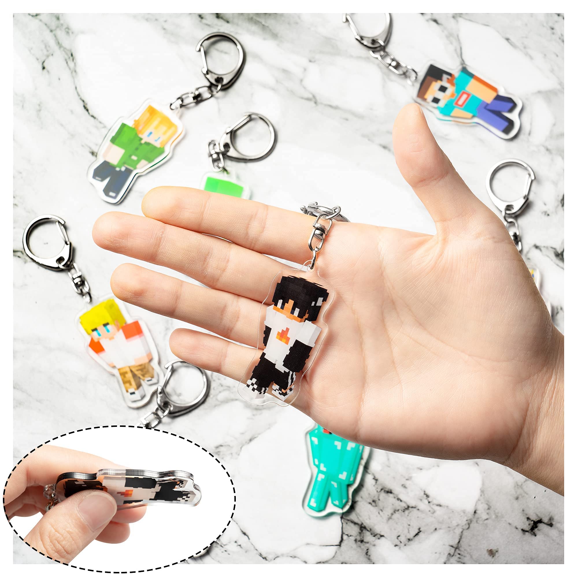 laffact Game SMP Acrylic Keyrings Pack for Kids Boy Technoblade Game Anime Figure Pendant Accessories with Metal Link Skeppy Hoodie Character Collectible Keychain Decor for Bag Gift(8Pcs)