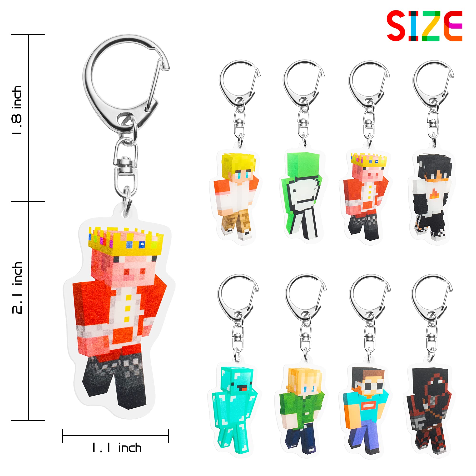 laffact Game SMP Acrylic Keyrings Pack for Kids Boy Technoblade Game Anime Figure Pendant Accessories with Metal Link Skeppy Hoodie Character Collectible Keychain Decor for Bag Gift(8Pcs)