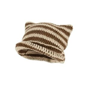 crochet fox hats cat vintage grunge accessories slouchy beanies for women (brown,one size)