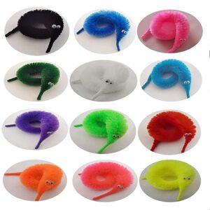 60 Pcs Magic Twisty Worm Wiggly Fuzzy Worms on a String Toys for Party Supplies,12 Colors…