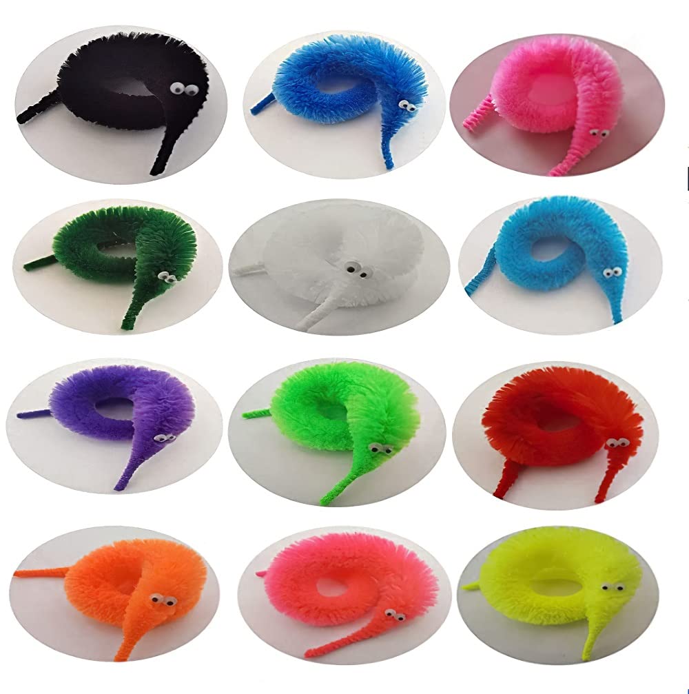 60 Pcs Magic Twisty Worm Wiggly Fuzzy Worms on a String Toys for Party Supplies,12 Colors…