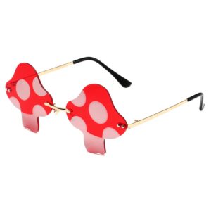 jovakit mushroom shaped sunglasses for women men vintage rimless sun glasses retro rave party halloween eyeglasses (gold/red)