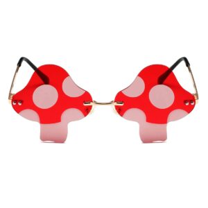 JOVAKIT Mushroom Shaped Sunglasses for Women Men Vintage Rimless Sun Glasses Retro rave Party Halloween Eyeglasses (Gold/Red)