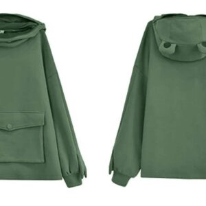 Women's/Girl's Cute Frog Hoodie Pullover Zipper Mouth Hooded Sweatshirt with Large Front Pocket Dark Green Large