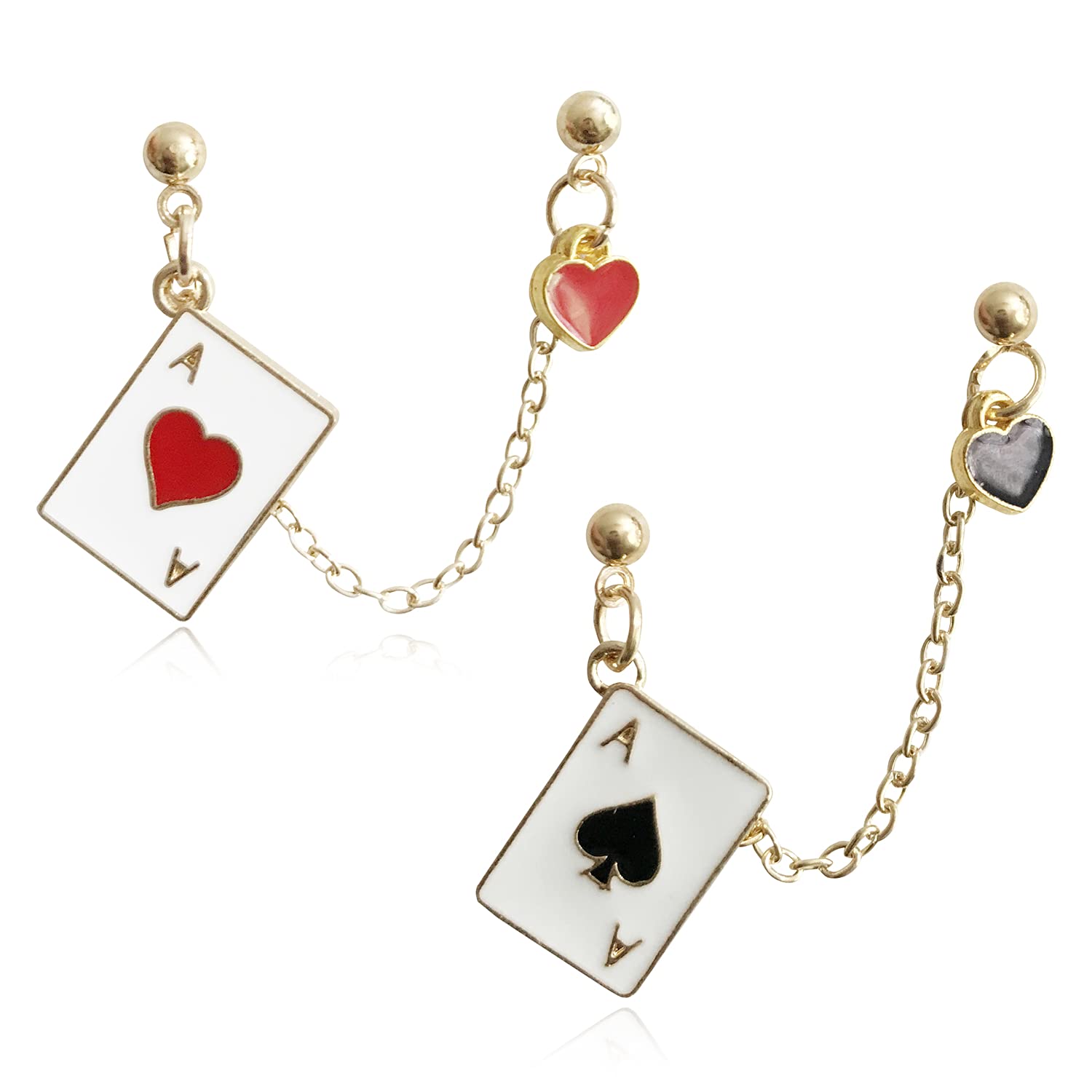 ANDPAI Unique Funny 18K Gold Plated Hypoallergenic Poker hearts and spades A Ace Playing Cards Dangle Drop Stud Earrings For Women Gambling Casino Jewelry Gift (Gold 4)