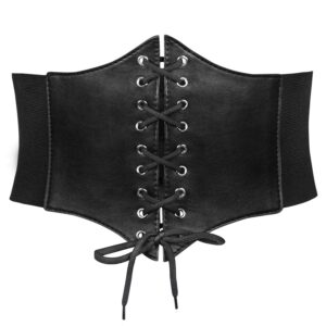 jasgood women’s elastic costume waist belt lace-up tied waspie corset belts for women, black,fits waist 27-30 inches