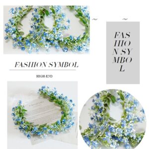 DDazzling Women Girs Flower Crown Bridal Eucalyptus Halo Wedding Floral Headband Photo Shoot (Gypsophila Paniculata Blue)