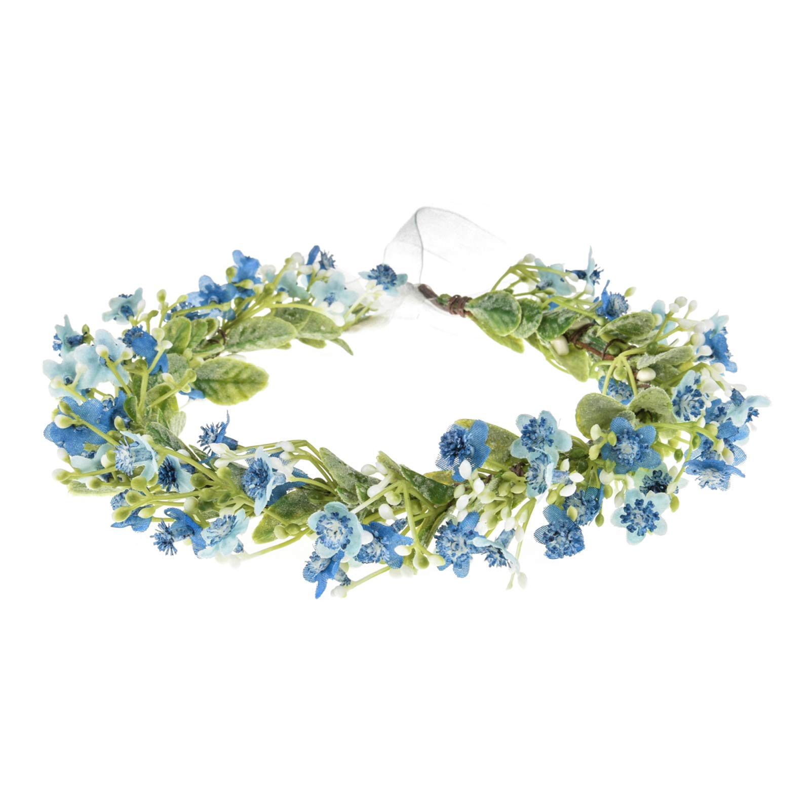 DDazzling Women Girs Flower Crown Bridal Eucalyptus Halo Wedding Floral Headband Photo Shoot (Gypsophila Paniculata Blue)