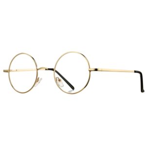 pro acme non prescription clear lens glasses retro small round metal frame (gold)