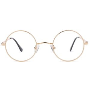 Pro Acme Non Prescription Clear Lens Glasses Retro Small Round Metal Frame (Gold)