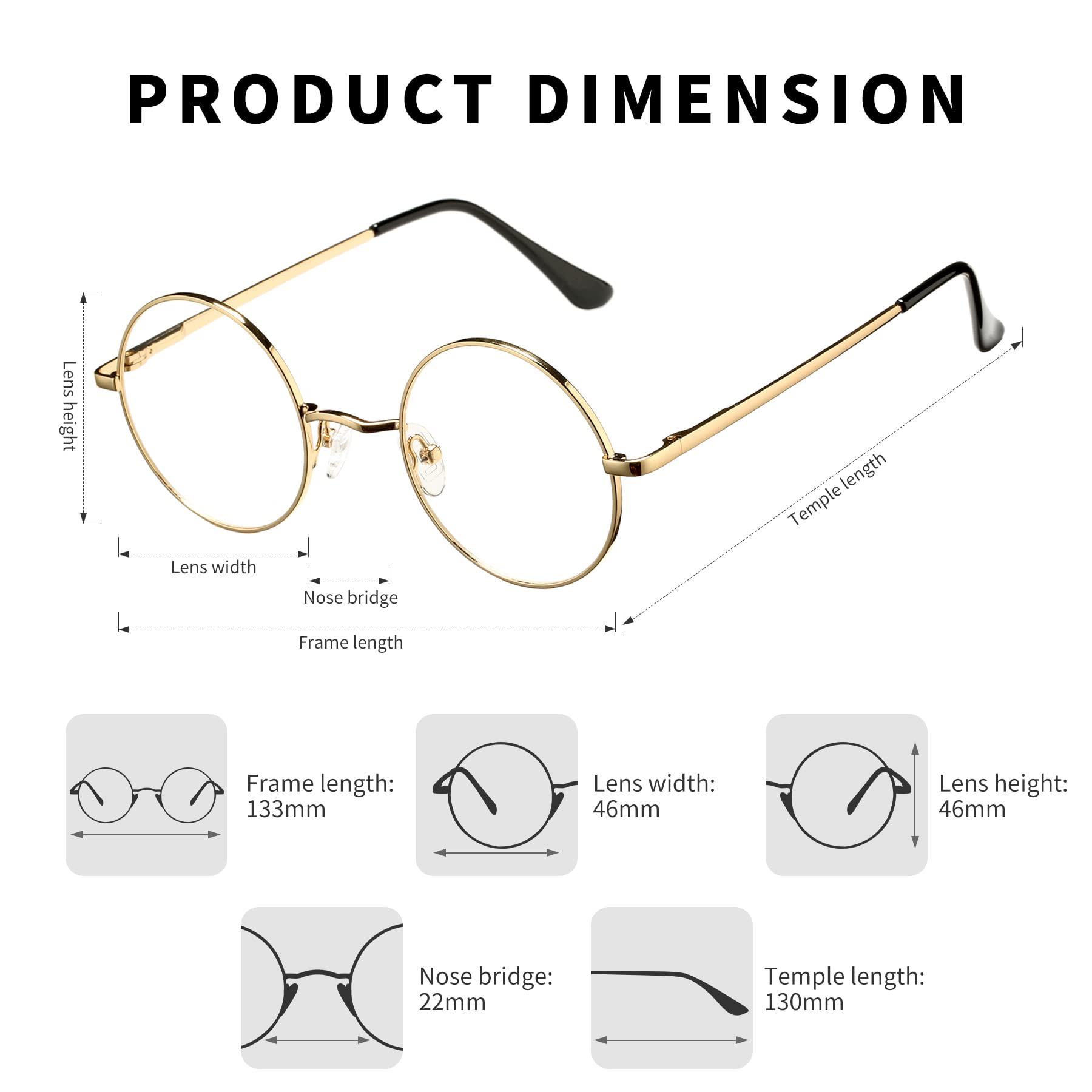 Pro Acme Non Prescription Clear Lens Glasses Retro Small Round Metal Frame (Gold)