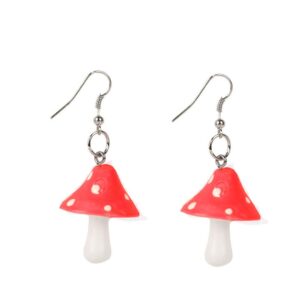 cute polka dot mushroom drop dangle earrings fun simulation mushroom resin earrings for women girls food jewelry (red)