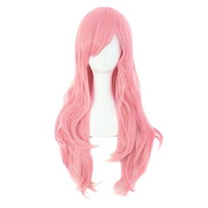 mapofbeauty 28" 70cm long curly hair ends costume cosplay wig (pink)