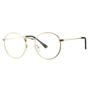 pro acme classic round metal clear lens glasses frame unisex circle eyeglasses (gold)