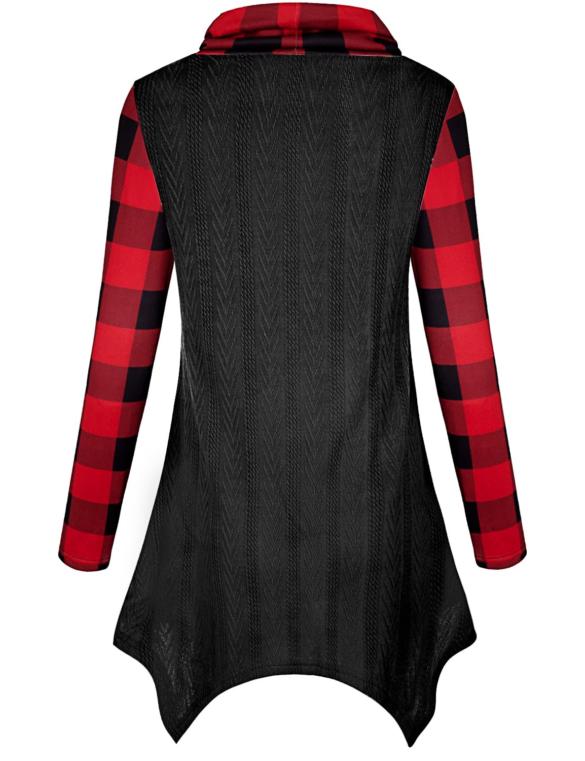 Cestyle Tunic Sweaters to wear with Leggings Christmas Plaid Sweatshirts for Women Long Sleeve Asymmetrical Hem Dressy Tops Lightweight Pullpver Tops Black Red Plaid XX-Large