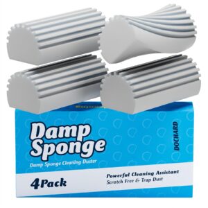 dochard damp cleaning sponge duster, 4-pack squishy wet reusable non scratch sponges kitchen, super absorbent sponge with ridges for household or car - grey