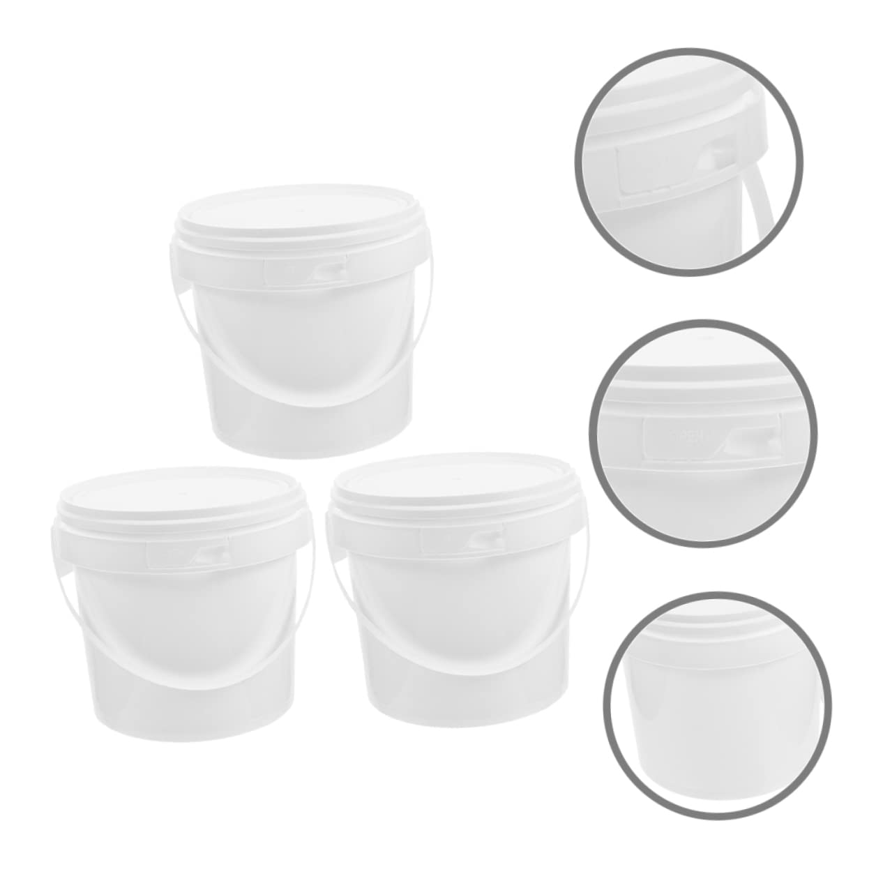 White Plastic Bucket 3pcs Storage Bucket White with Cover 3pc Pp 0.26 Gallon Buckets with Lid