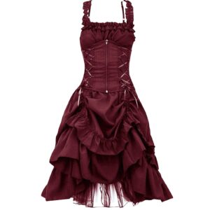 women's medieval vintage costumes gothic grunge lace-up sleeveless sling cocktail dress formal layered lolita dress