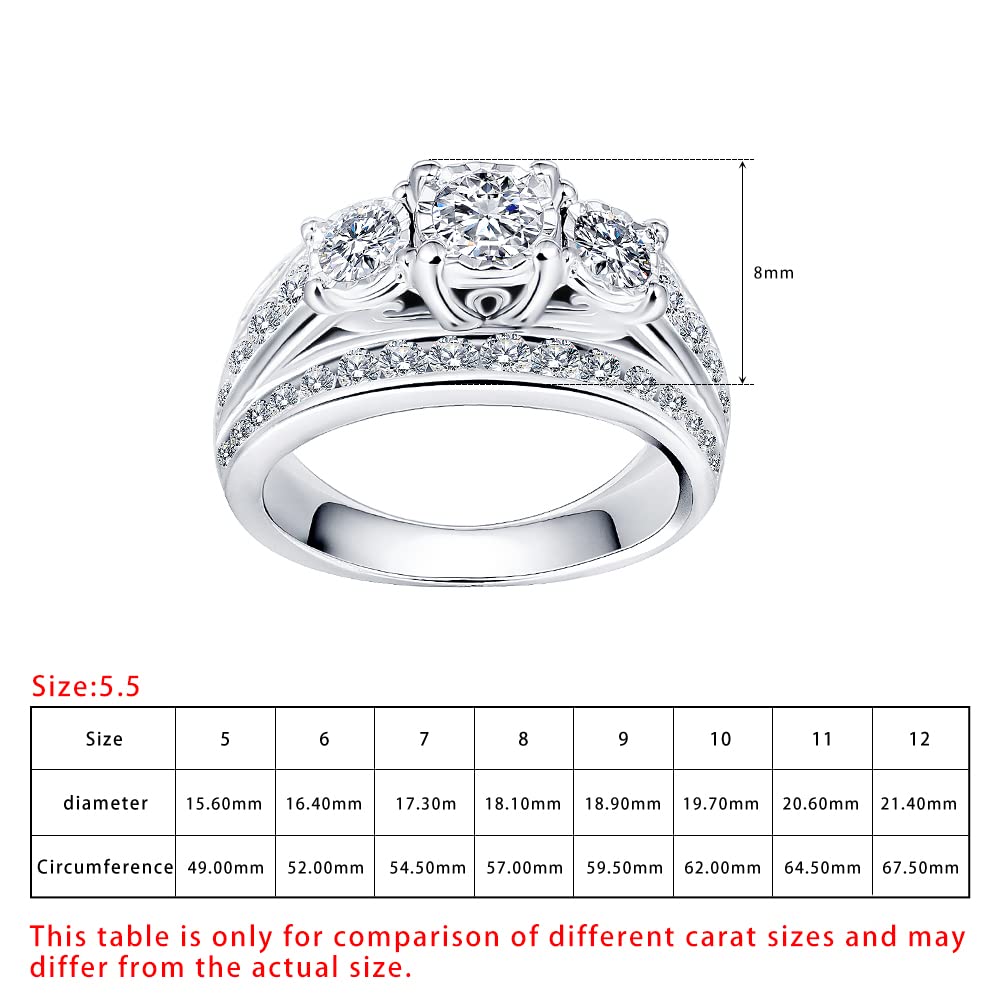 La4ve Diamonds 2.00 Carat Diamond, Channel and Prong Set 10K White Gold 3-Stone Miracle Diamond Wedding Ring (I-J, I2-I3) Real Diamond Rings For Women | Gift Box Included (Size-7)