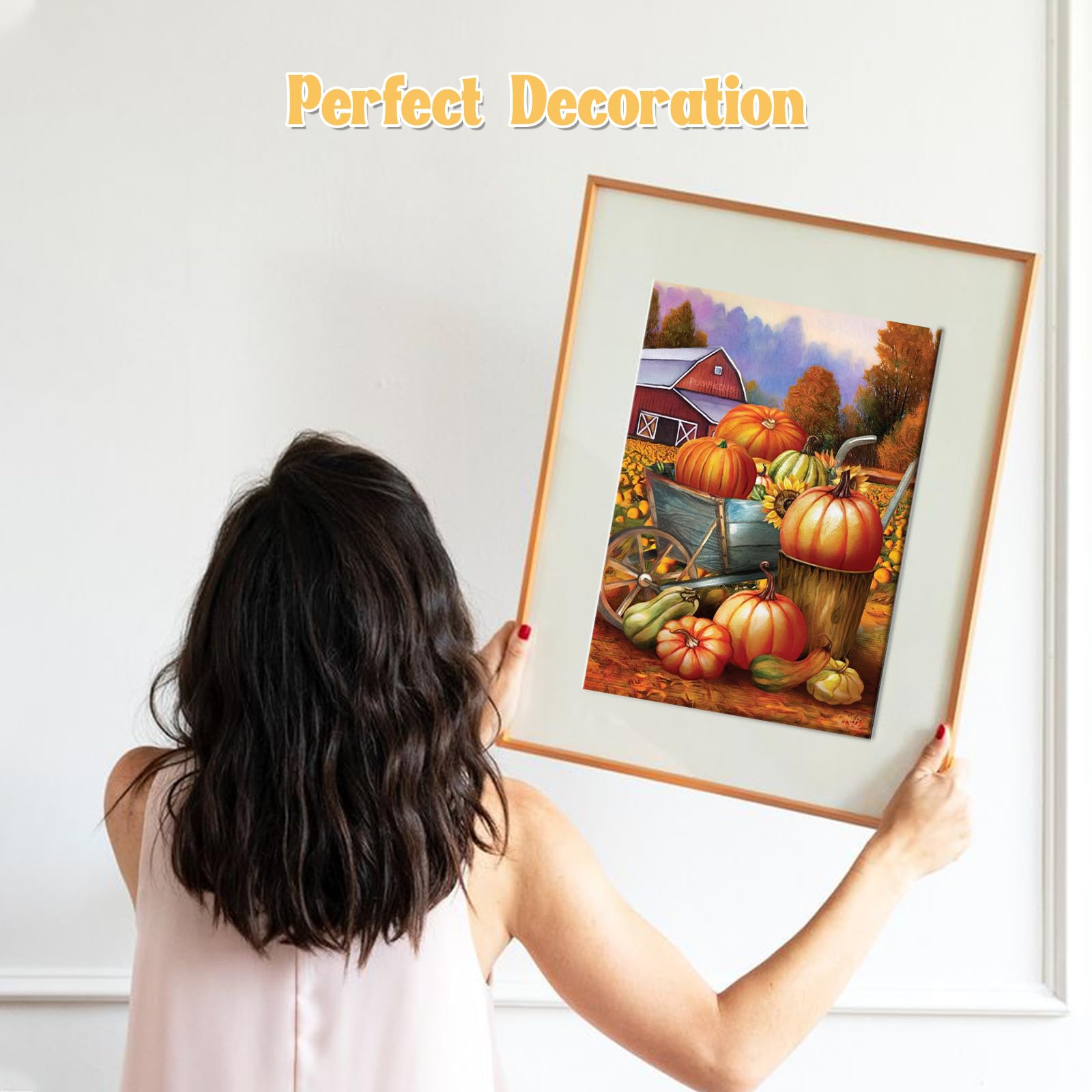 NAIMOER Pumpkin Diamond Art Kits for Adults, Full Drill Fall Pumpkin Harvest Diamond Art Kits, DIY 5D Autumn Diamond Art Landscape Diamond Art Kits Craft for Home Wall Decor 30x40cm