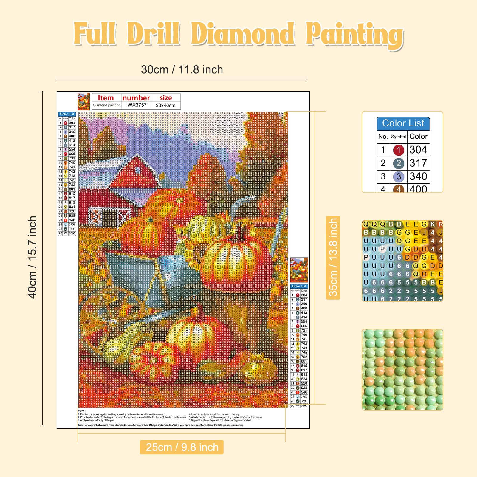 NAIMOER Pumpkin Diamond Art Kits for Adults, Full Drill Fall Pumpkin Harvest Diamond Art Kits, DIY 5D Autumn Diamond Art Landscape Diamond Art Kits Craft for Home Wall Decor 30x40cm