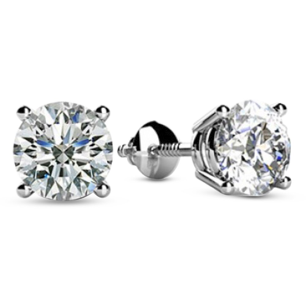 4 Carat 14K Platinum IGI Certified LAB-GROWN Round Diamond Earrings 4 Prong Screw Back Luxury Collection (D-E Color, VS1-VS2 Clarity)