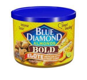 blue diamond almonds, bold elote mexican street corn flavored snack nuts, 6 ounce can