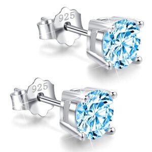 925 sterling silver round-cut blue cubic zirconia stud earrings 3mm-8mm options, simulated diamond cz studs hypoallergenic jewelry (4mm)