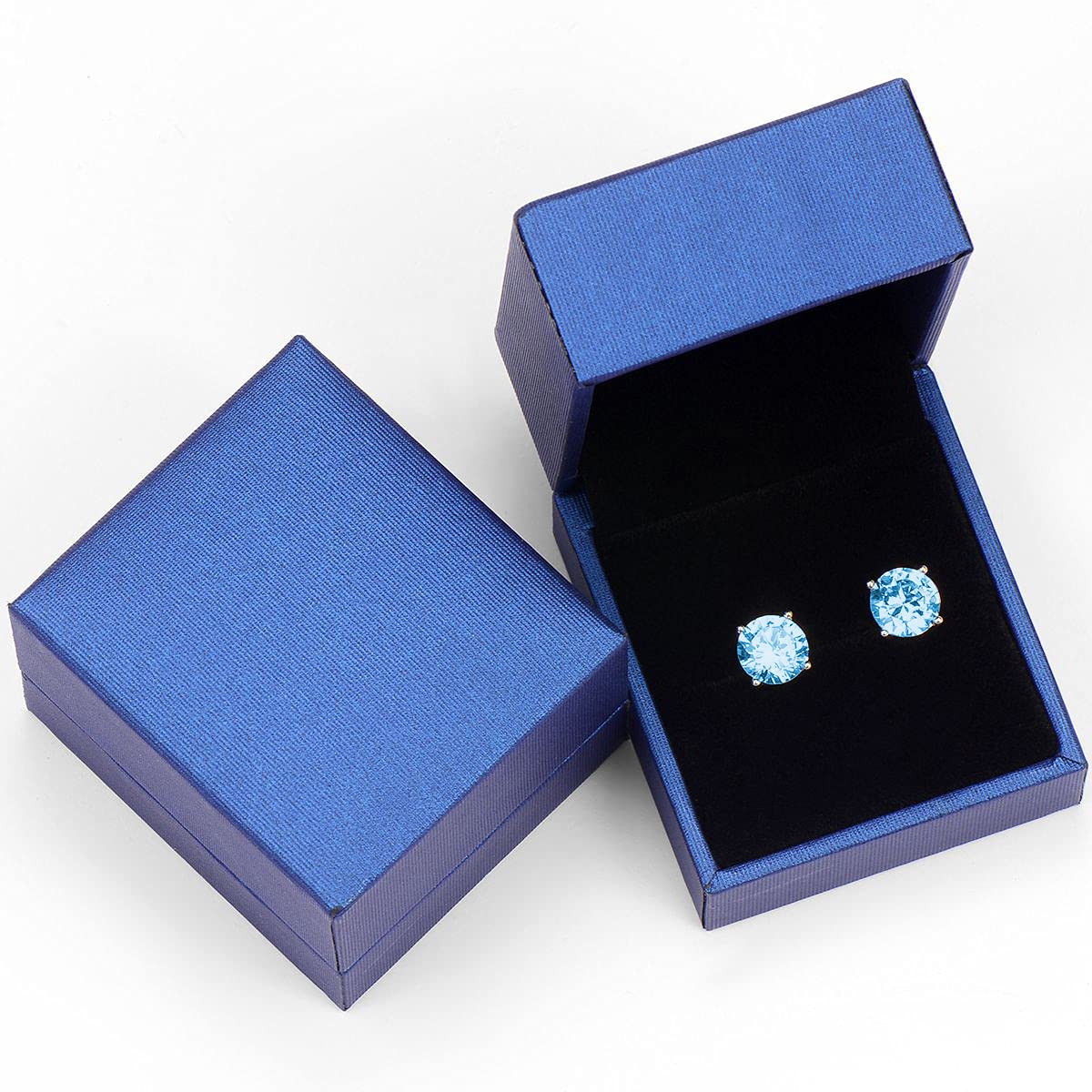 925 Sterling Silver Round-Cut Blue Cubic Zirconia Stud Earrings 3mm-8mm Options, Simulated Diamond CZ Studs Hypoallergenic Jewelry (4mm)