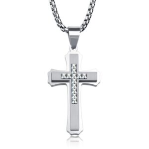 olevs diamond silver cross pendant necklace metal womens cross pendant for women necklace small mens cross pendant necklace silver stainless steel cross pendant necklace for men women girls