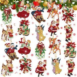 outus 24 pcs vintage diamond painting keychains double sided diamond key chain kit diy diamond art vintage santa claus reindeer snowman keychain ornament for christmas rustic country vintage decor