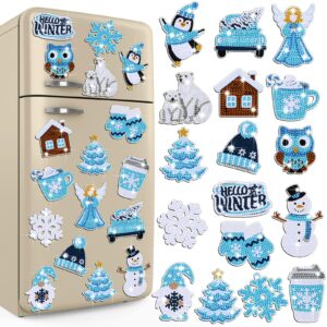 16 pcs winter magnet diamond art for refrigerator christmas diamond painting magnets diy winter penguin snowflake gnome magnets diamond painting kits xmas fridge magnet decals for kids adults crafts