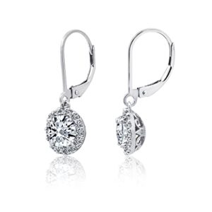 amazon essentials sterling silver platinum plated infinite elements cubic zirconia halo leverback drop earrings (previously amazon collection)