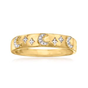 ross-simons diamond-accented moon and star ring in 18kt gold over sterling. size 8