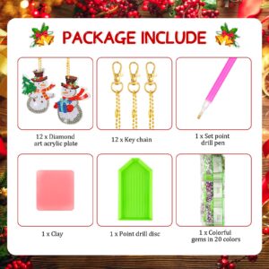 Ferraycle 12 Pieces Christmas Diamond Painting Kits 5D DIY Diamond Painting Keychain Christmas Hanging Diamond Art Kits Diamond Art Christmas Ornaments for Kids Crafts Family Decor (Classic Style)