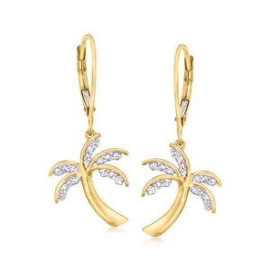 ross-simons 0.10 ct. t.w. diamond palm tree drop earrings in 18kt gold over sterling