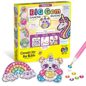 creativity for kids big gem diamond painting kits: magical stickers and suncatcher diy kit - diamond art for kids, unicorn gifts for girls ages 6-8+