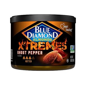 blue diamond almonds xtremes ghost pepper flavored snack nuts, 6 oz resealable cans (pack of 1)