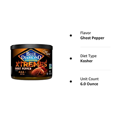 Blue Diamond Almonds XTREMES Ghost Pepper Flavored Snack Nuts, 6 Oz Resealable Cans (Pack of 1)