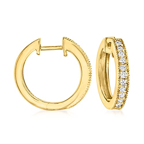 Ross-Simons 0.25 ct. t.w. Diamond Hoop Earrings With Beaded Edge in 18kt Gold Over Sterling