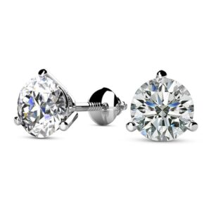 houston diamond district 1.5 carat 18k white gold solitaire stud earrings round brilliant shape 3 prong screw back (i-j color, i2 clarity)