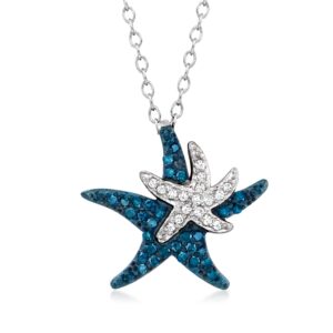 ross-simons 0.20 ct. t.w. blue and white diamond starfish pendant necklace in sterling silver. 18 inches